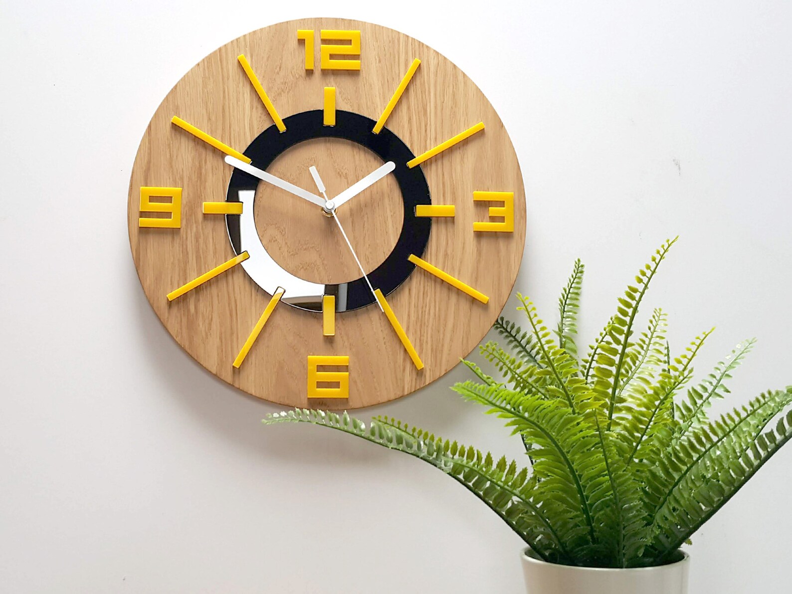 Yellow Wall Clock With Wood Wood Clock Silent Modern Wall | Etsy