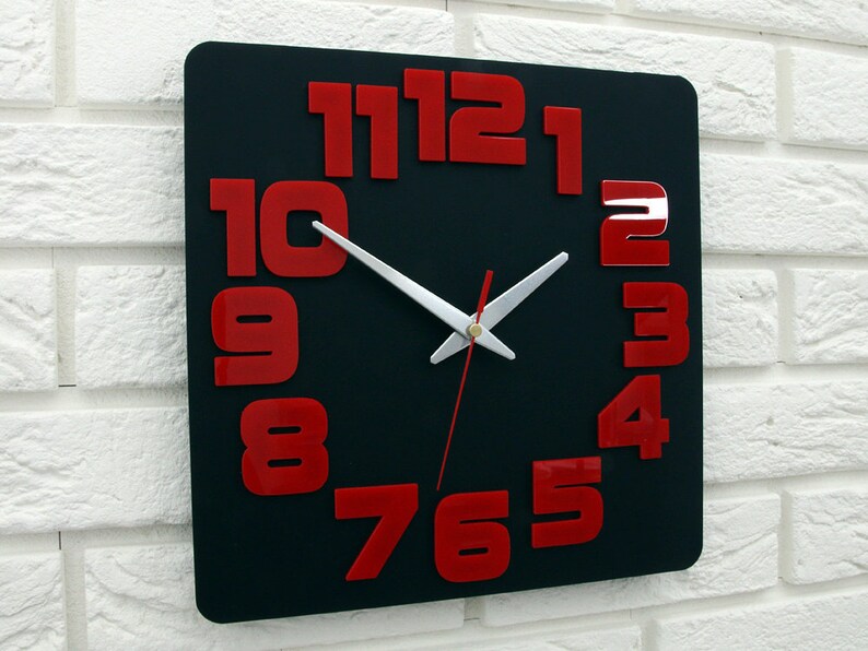 Clock Wall Clock Modern Wall Clock RED Clock Gift Office Wall ...