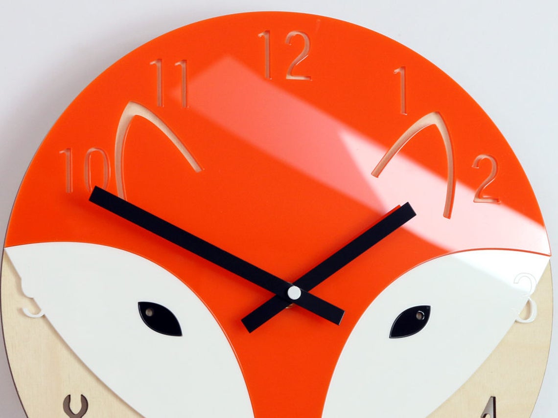 Wall Clock Fox Wall Clock With Numbers Gift Kids Room Wall Decoration ...