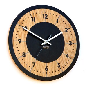 Wall Clock - OAK 13 in - Tokio With Numbers - Wood Clock - Black and ...
