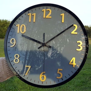 Large Wall Clock, Gray Clock With Gold Numbers, Clock Phil Gift, Wall ...