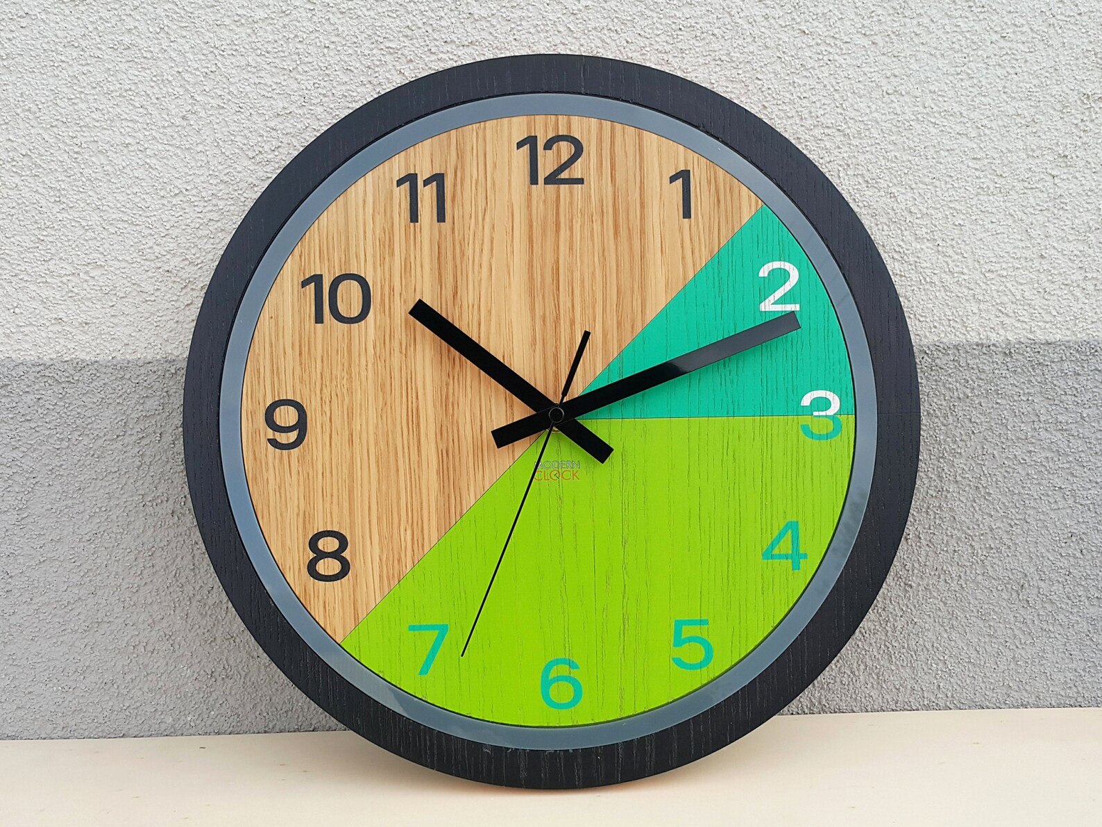Scandi Wall Clock With Pastel Colors Minimalist Wooden Clock Green and ...