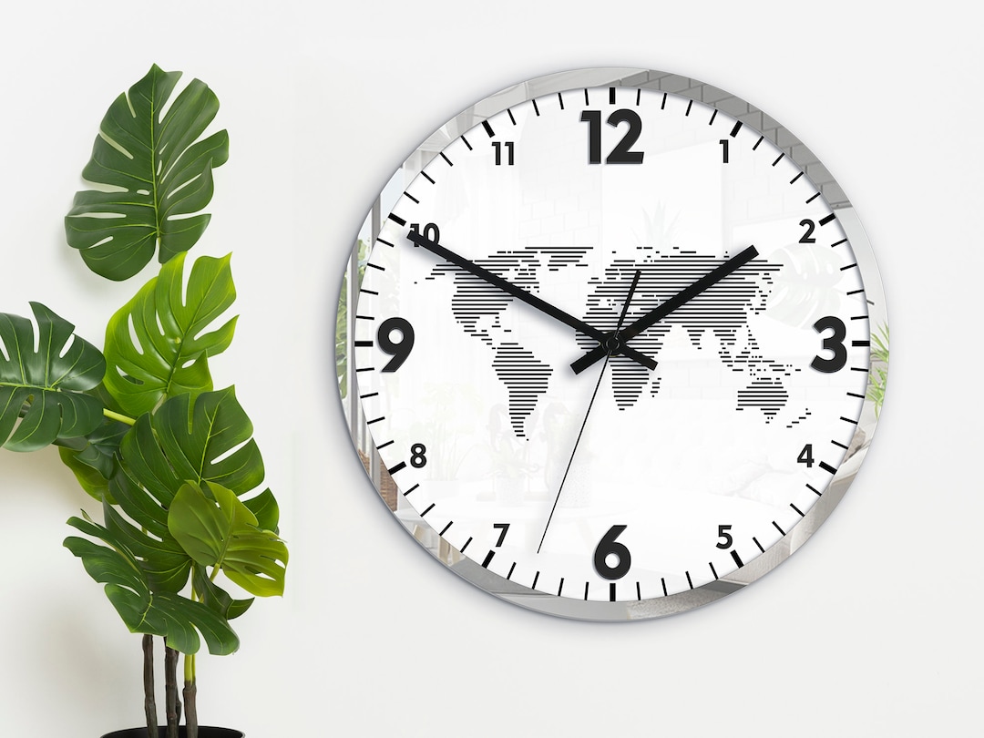 Wall Clock Continental, Clock With World Map and Mirror Frame ...