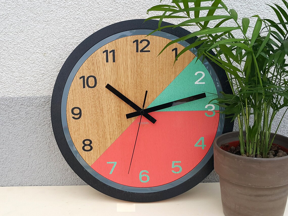 Scandi Wall Clock With Pastel Colors Minimalist Wooden Clock - Etsy