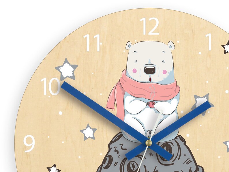 Nursery Wall Clock Wood Clock Bear Clock Illustrated | Etsy