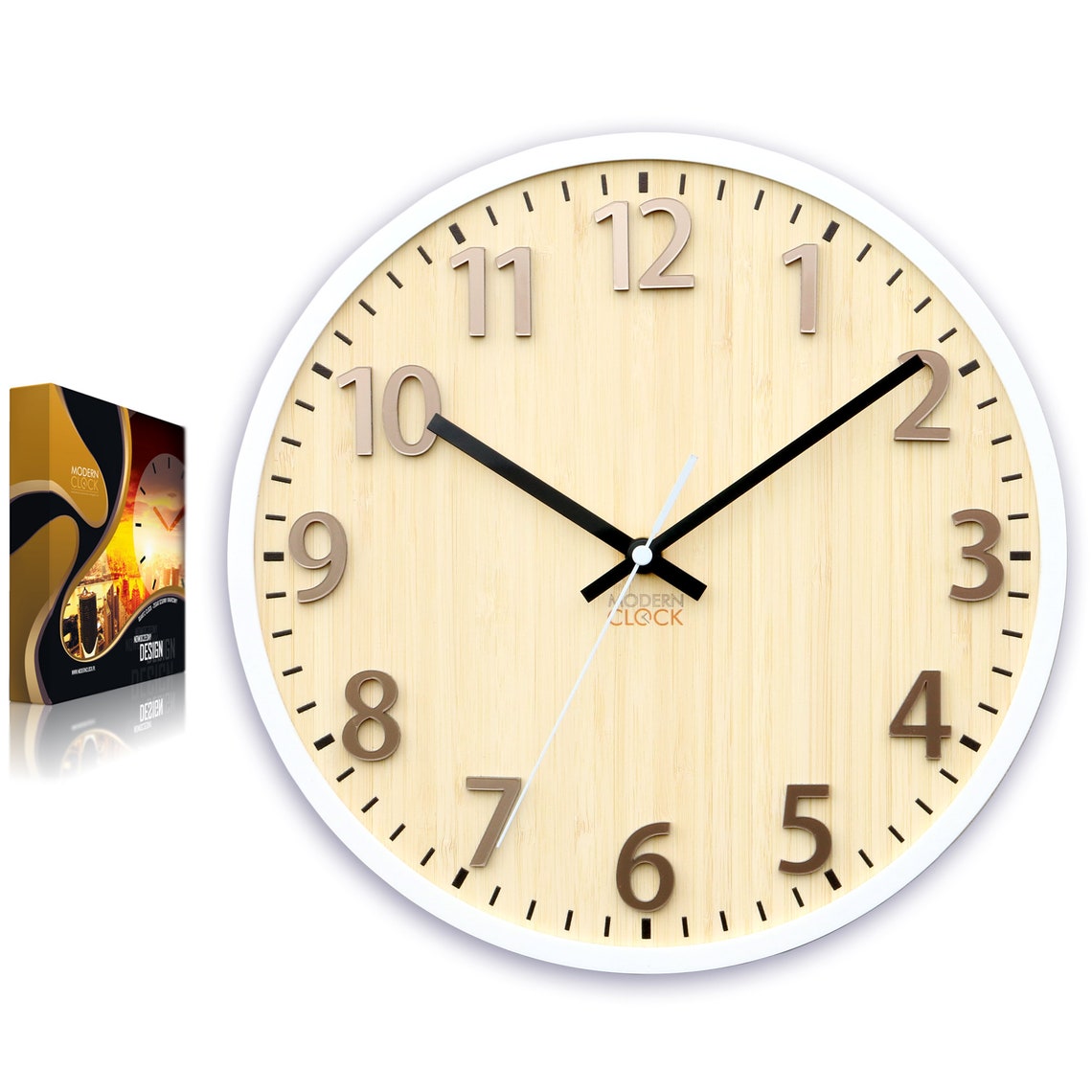 Bambo Wall Clock Florence Silent Clock With White Frame - Etsy