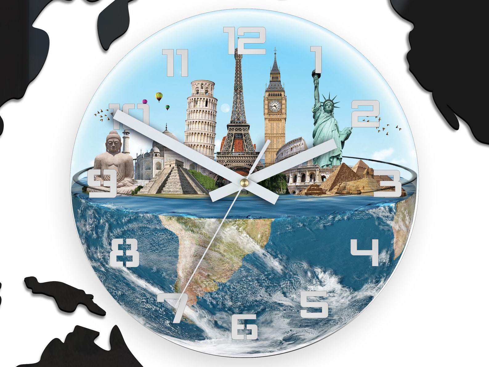 LARGE Wall Clock,black Silent World Clock, World Map, 110cm X 55cm ...