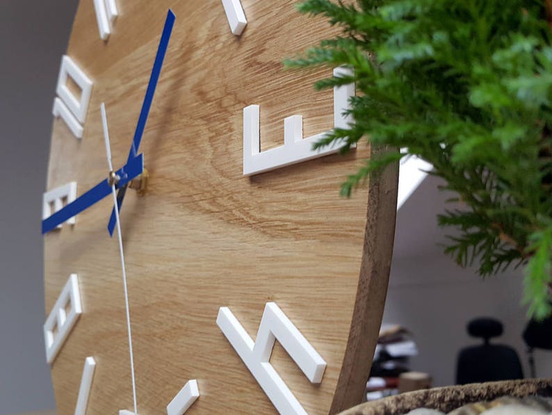 Large Wood Wall Clock, OAK, 13,19inch, Gift, Unique Wall Clock, Blue ...
