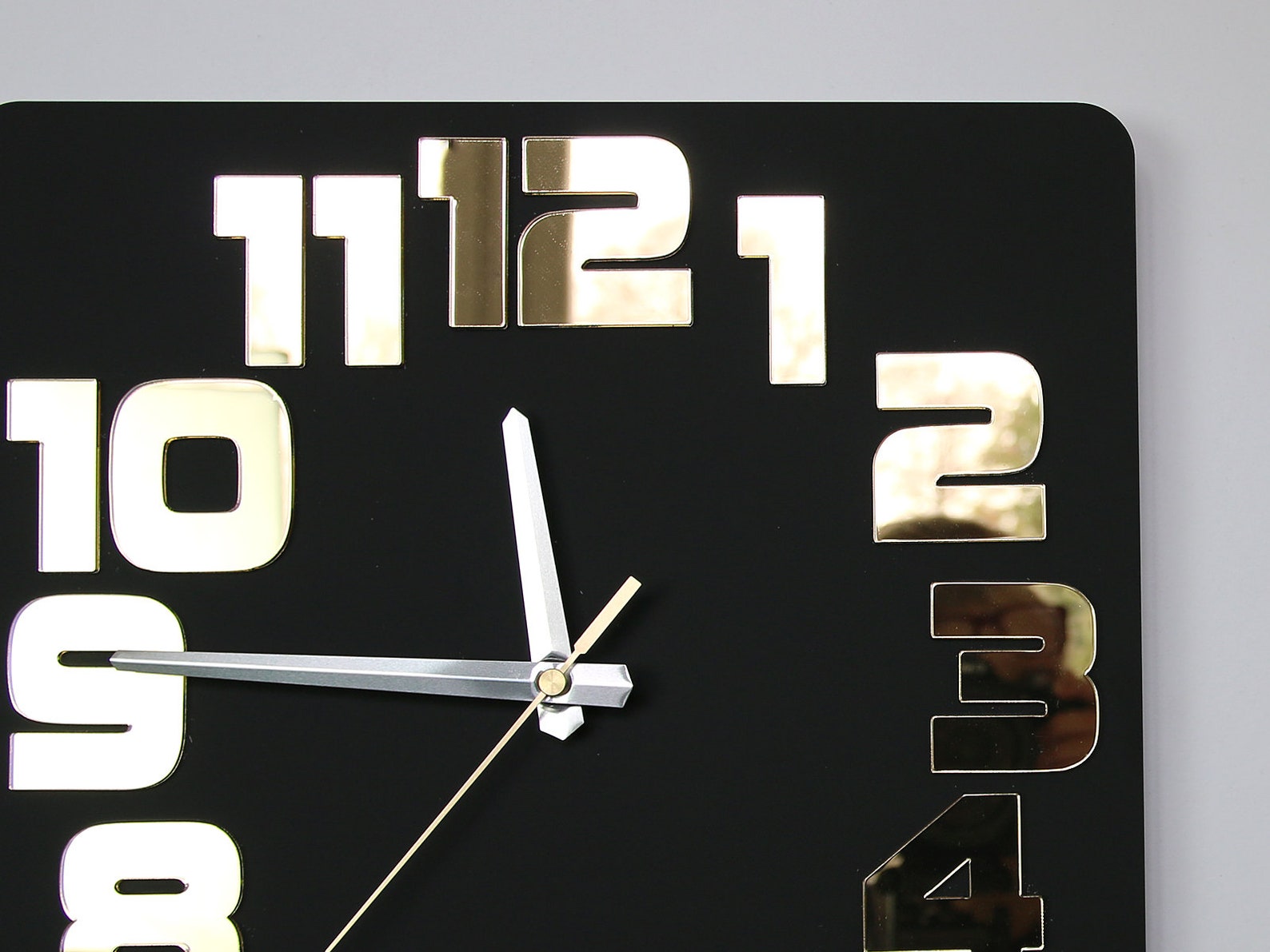 Large Wall Clock Logic Black With Gold Mirror Numbers Silent | Etsy
