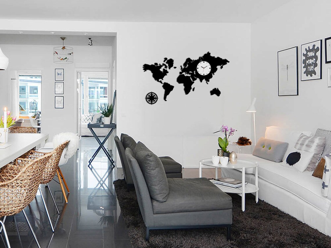 Big Wall Clock WORLD MAP Modern Clock Gift Wall Decoration | Etsy