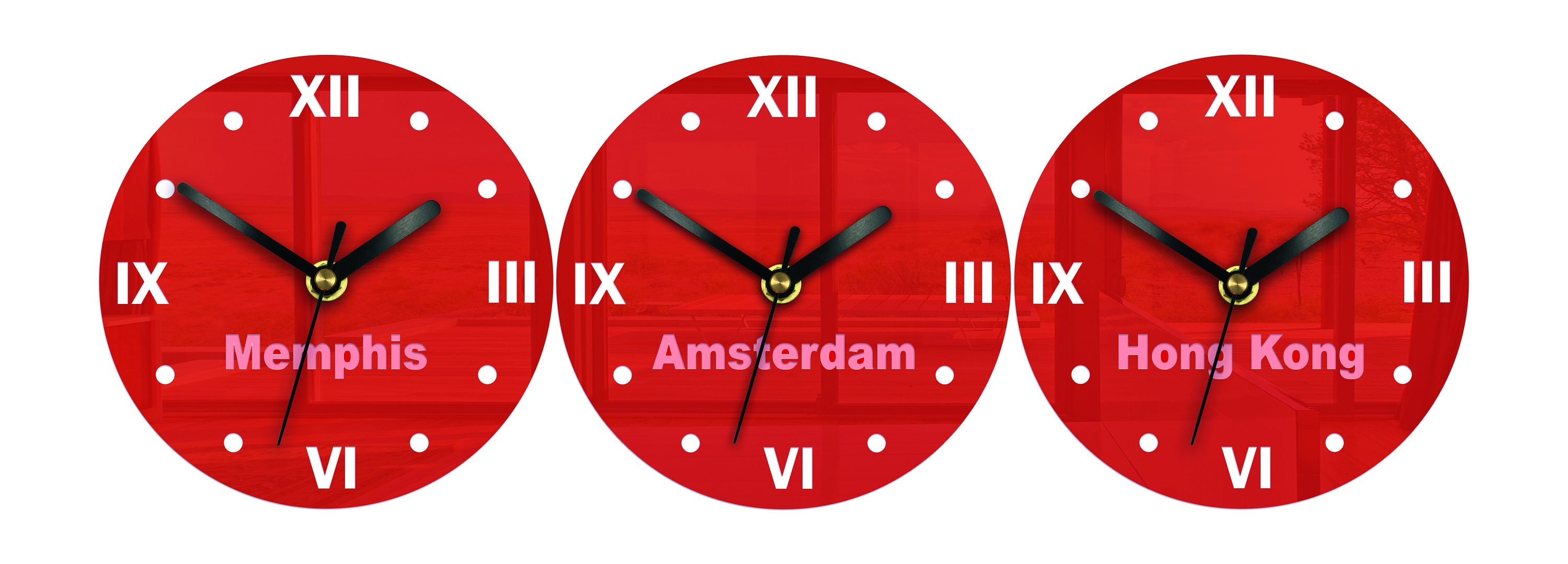 Wall clock with time zones : Memphis Amsterdam Hong Kong | Etsy