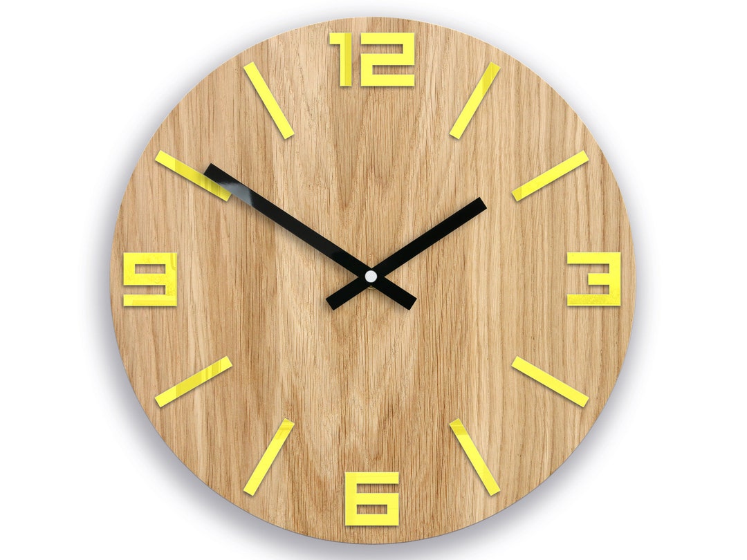 Yellow Clock - Wood Arabic Wall Clock , Silent Modernclock With Numbers ...