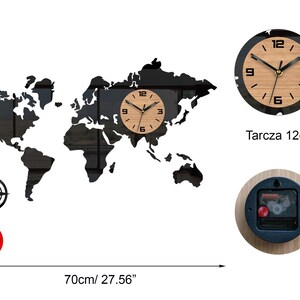 LARGE Wall Clock, Acrylic World Map Wall Clock - Bamboo Dial, Modern ...