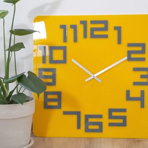 Large Wall Clock Logic- Yellow and Gray Clock, Scandi Clock, Company ...