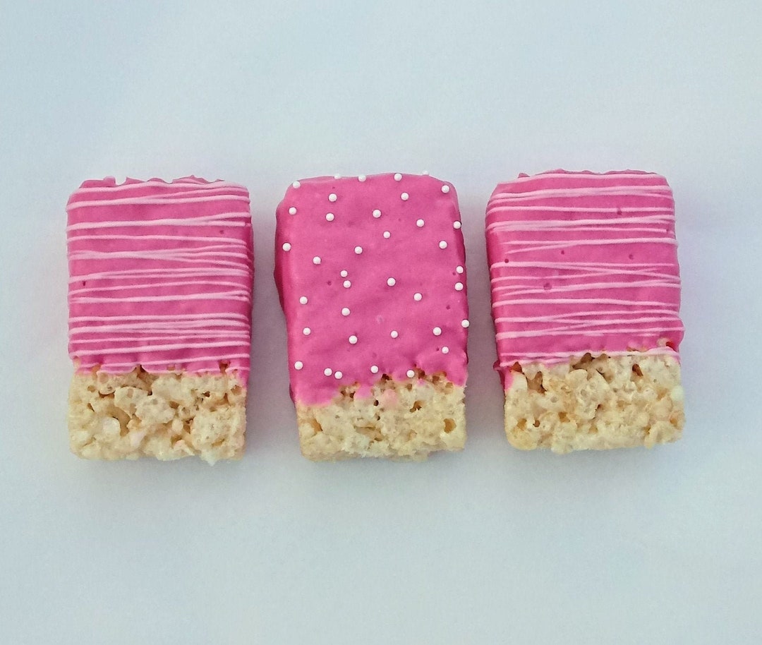 12 Pink and White Chocolate Covered Rice Krispie Treats - Etsy