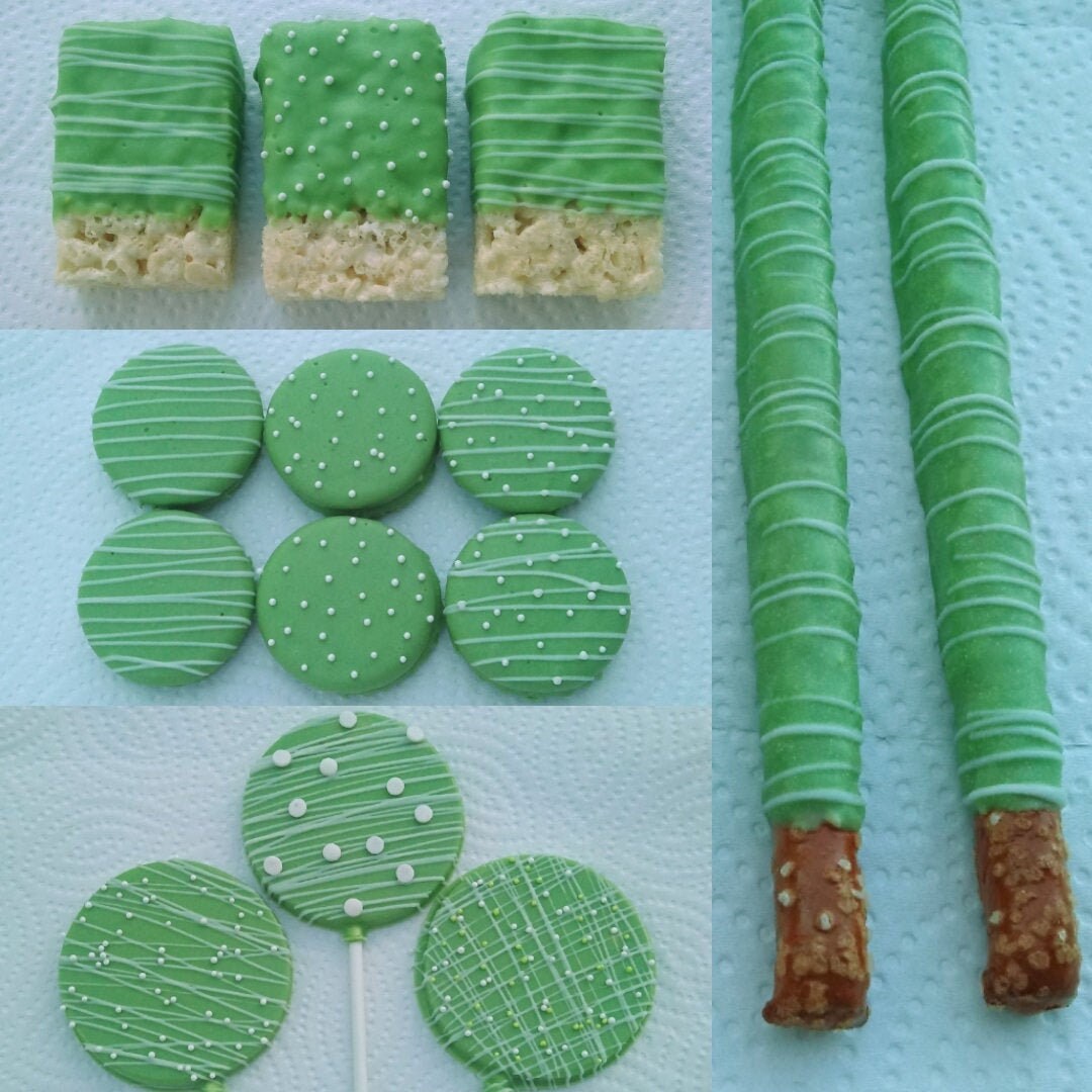 Green and White Chocolate Party Pack - Cookies, Pretzels, Lollipops and ...