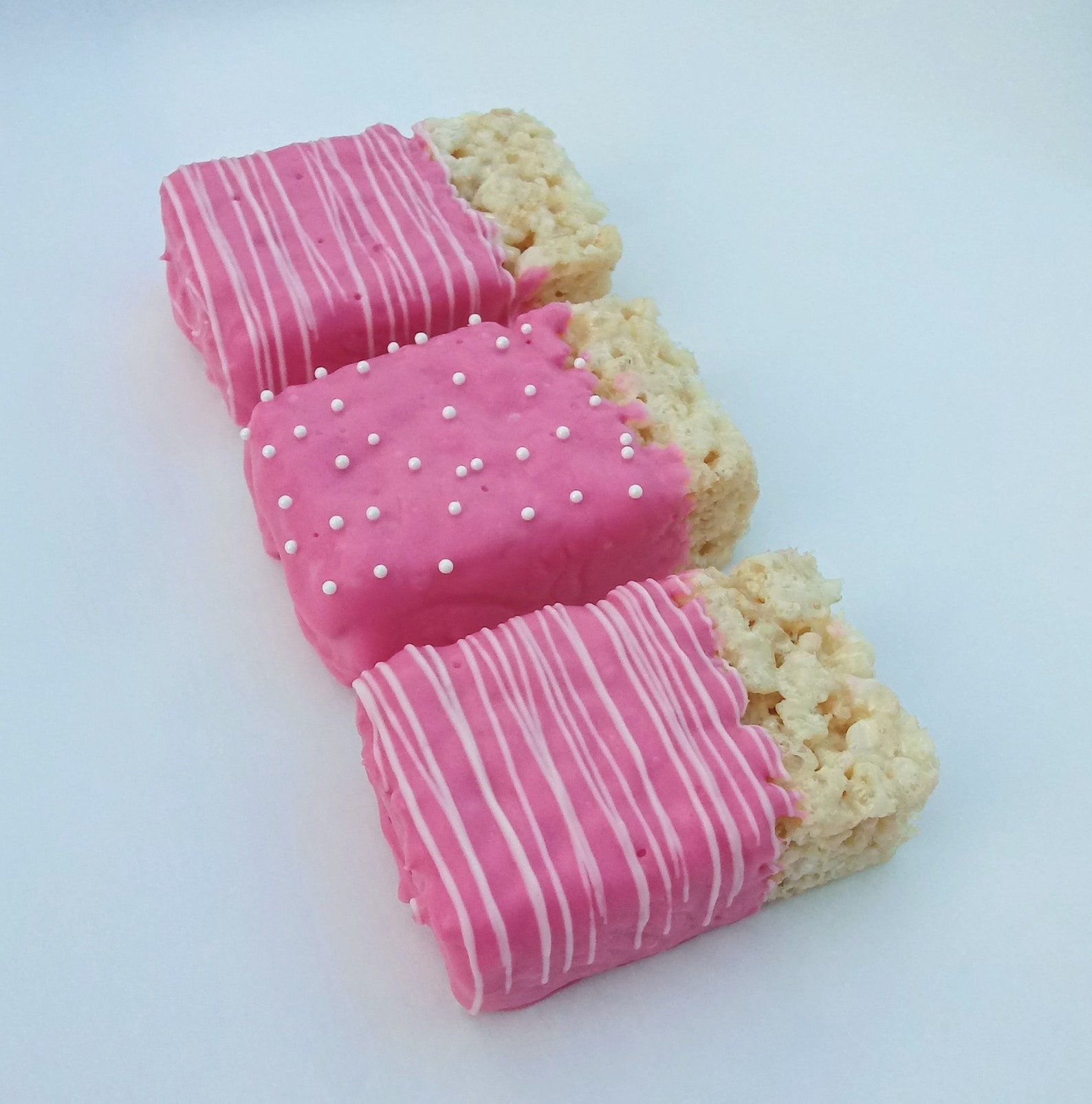 12 Pink and White Chocolate Covered Rice Krispie Treats - Etsy