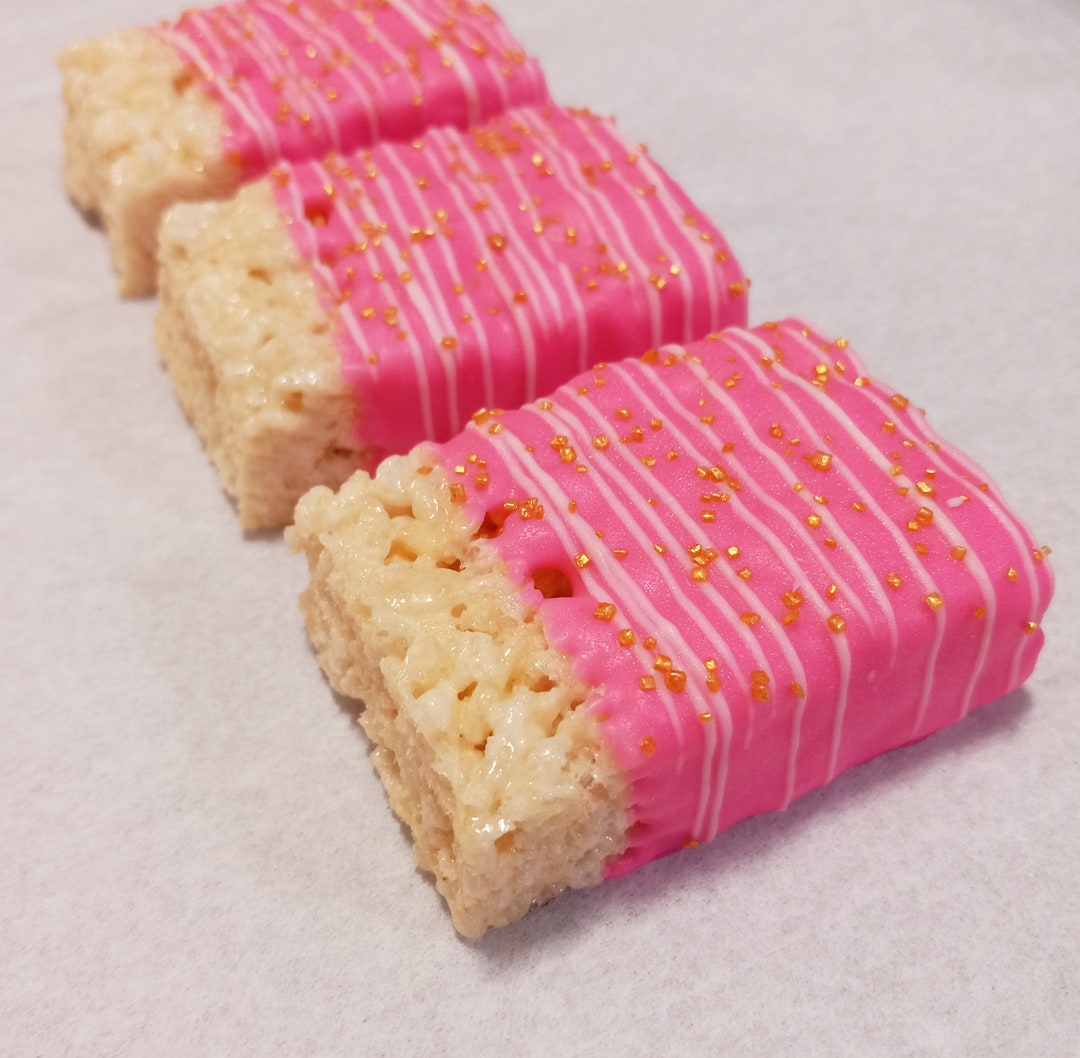 12 Pink, Gold and White Chocolate Covered Rice Krispie Treats - Etsy