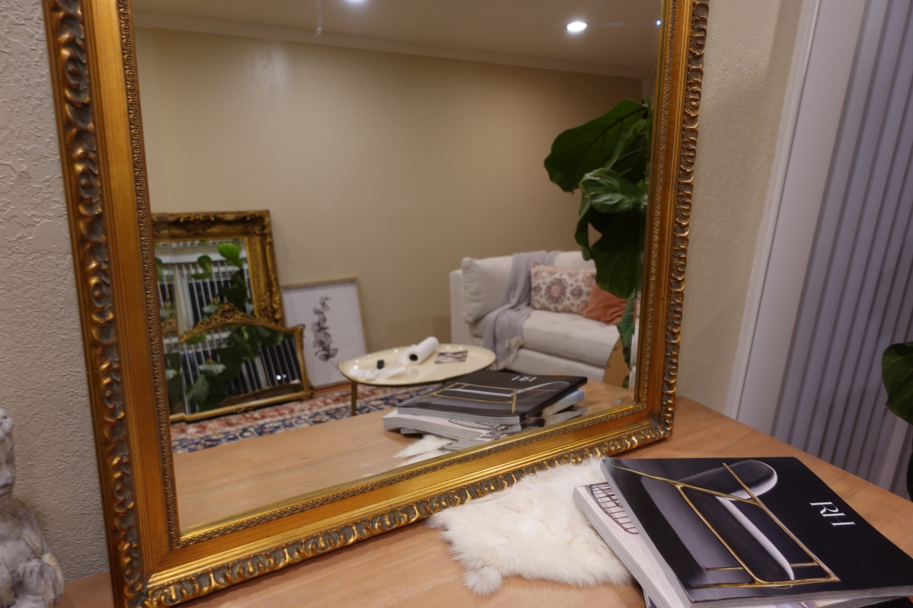 Large Vintage Gold Mirror, Gold Frame Mirror, Vintage, Antique, Wedding ...