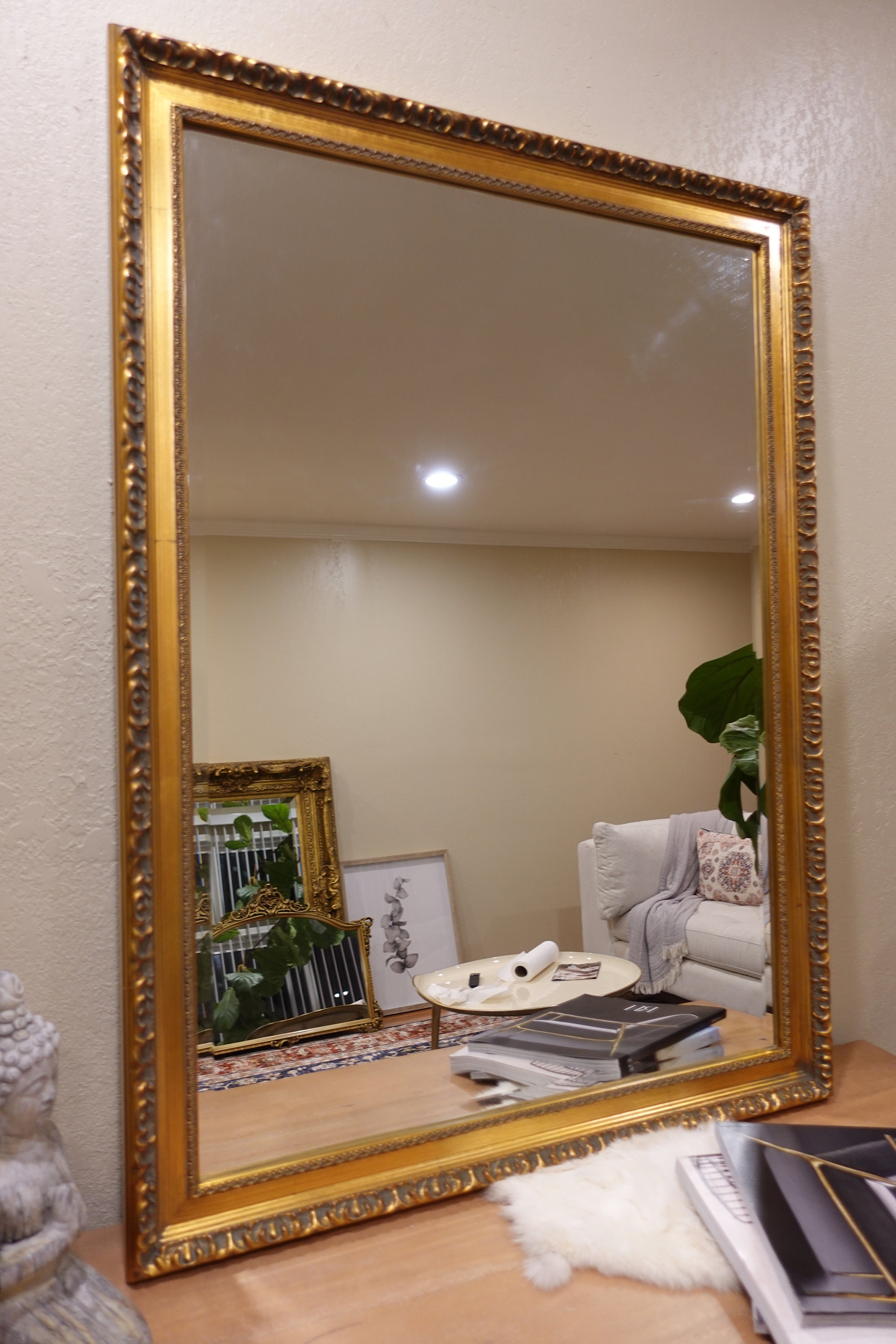 Large Vintage Gold Mirror, Gold Frame Mirror, Vintage, Antique, Wedding ...