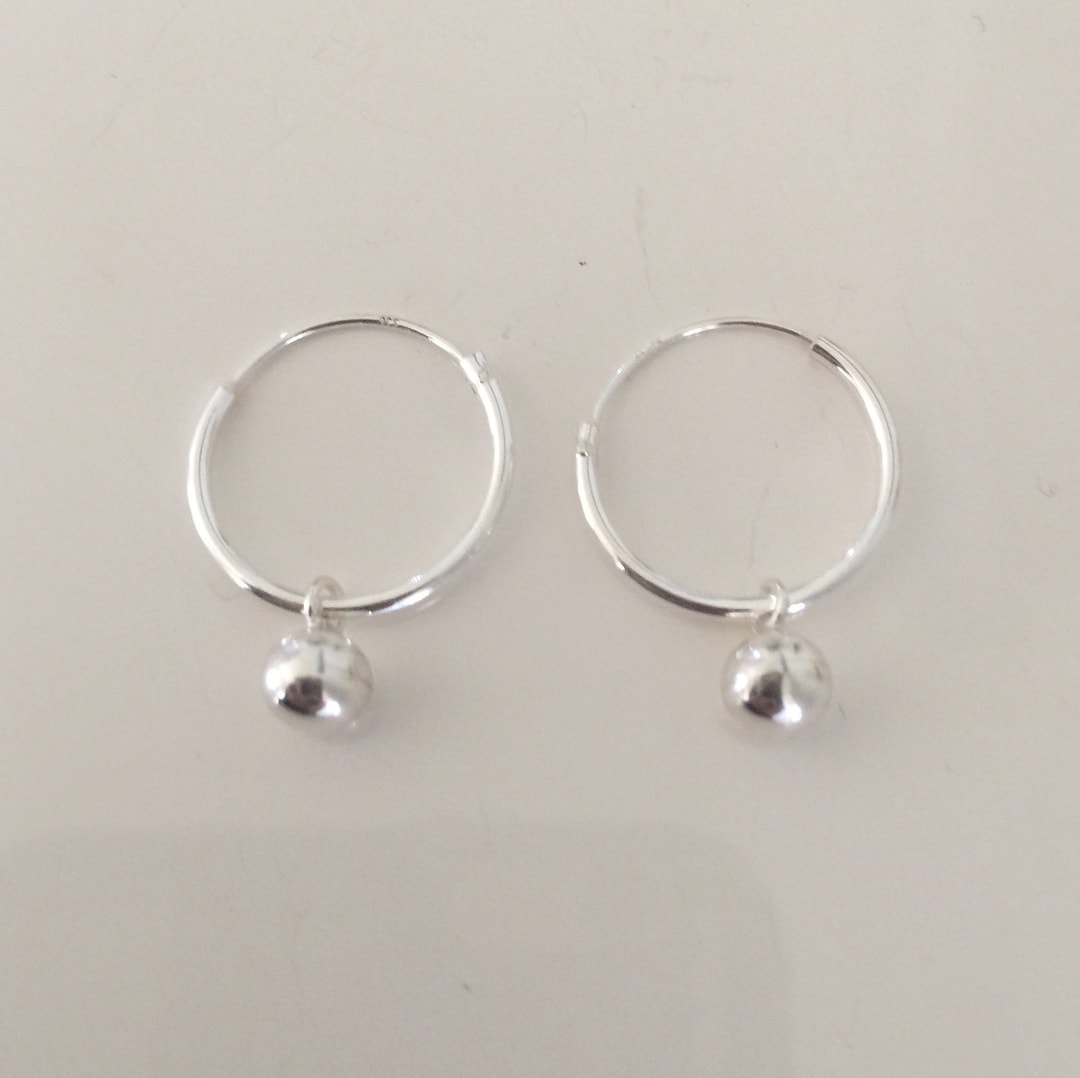 Sterling Silver Hoops W Silver Ball - Etsy