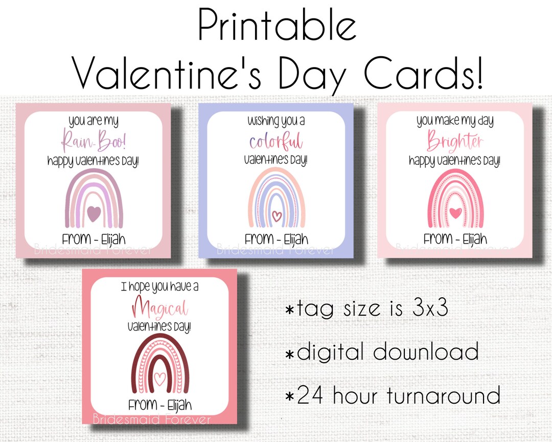Printable Valentine Tags Custom Valentines Day Tags Rainbow - Etsy