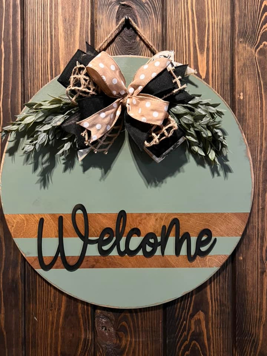 Welcome Sage Green Front Door Wooden Round Sign, Farmhouse Door Decor ...