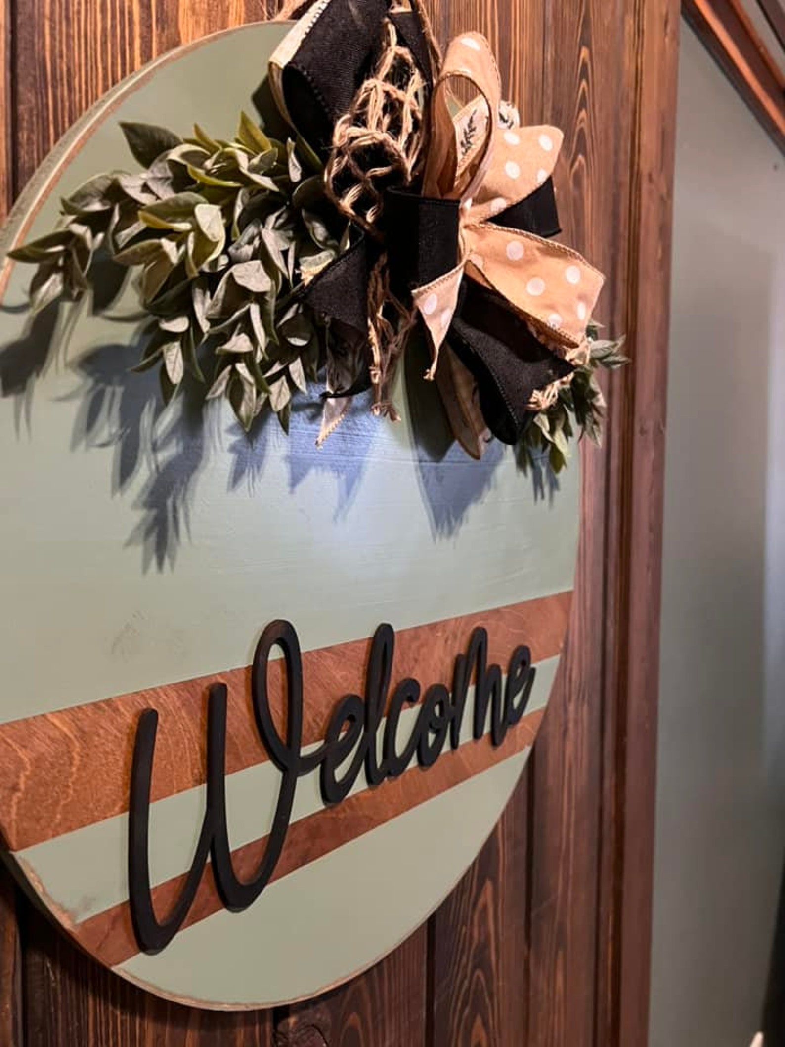 Welcome Sage Green Front Door Wooden Round Sign, Farmhouse Door Decor ...