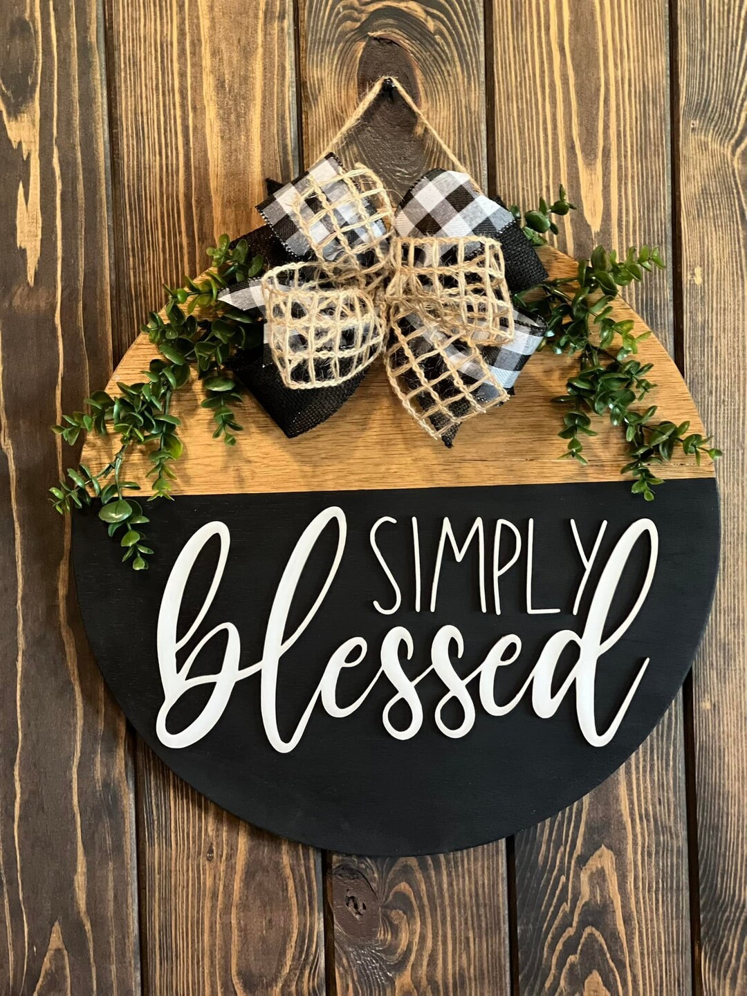 Simply Blessed Front Door Wooden Round Sign, Farmhouse Door Decor ...
