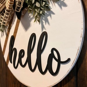 Hello Front Door Wooden Round Sign, Farmhouse Door Decor, Newlywed ...