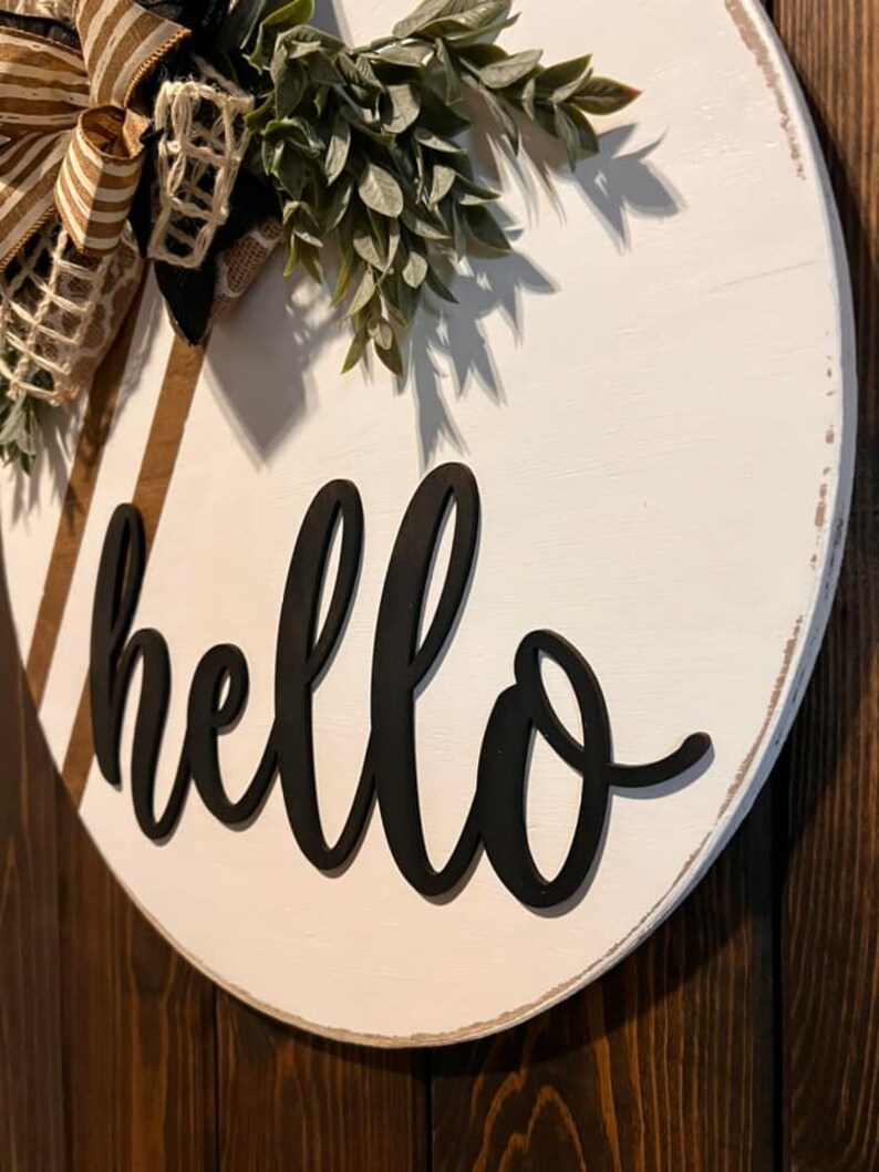Hello Front Door Wooden Round Sign, Farmhouse Door Decor, Newlywed ...