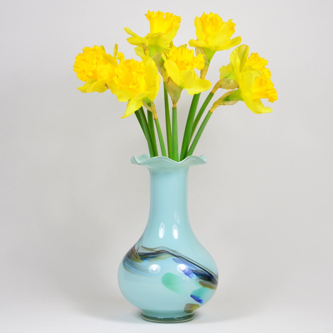 Chinese Snowflakes Vase by Dalian Glass Co Ltd Light Blue Handcrafted ...
