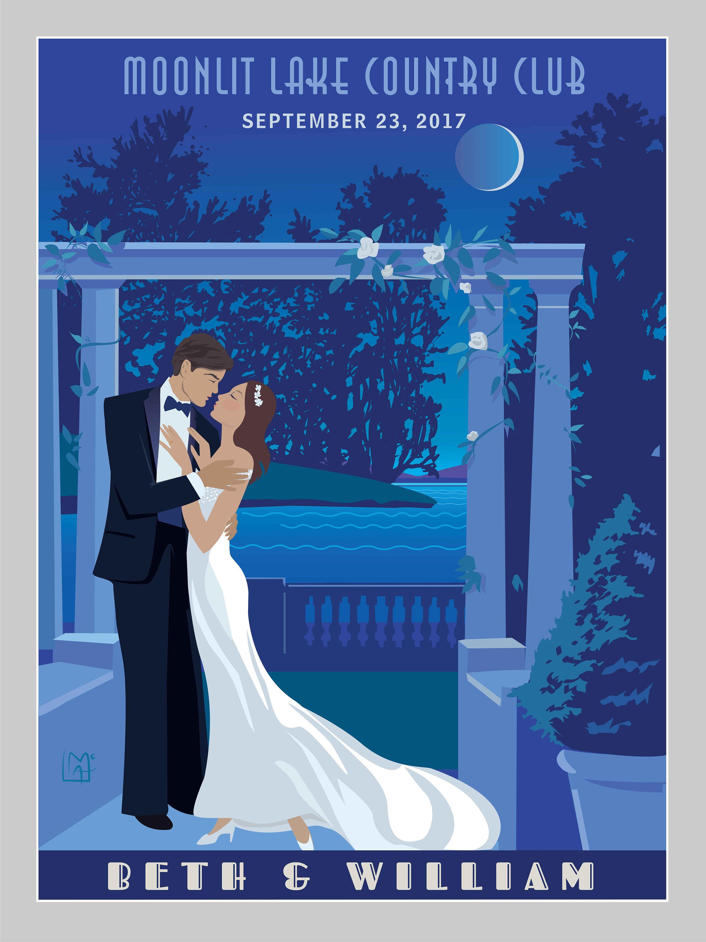 Moonlit Estate or Lake Wedding Wedding Poster Personalized - Etsy