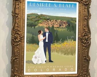 FULL CUSTOM ART Wedding Portrait and Venue Bride and Groom | Etsy