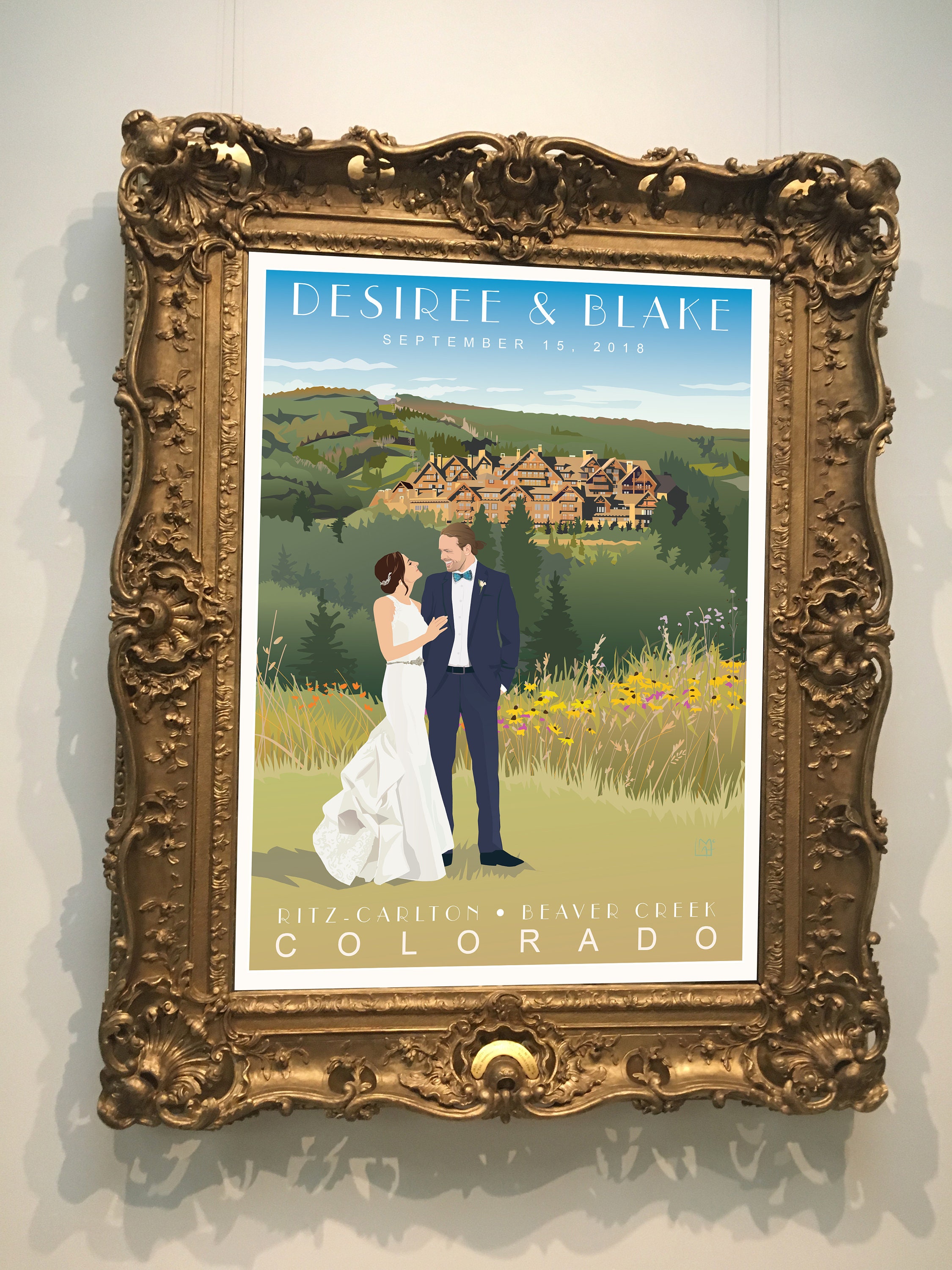 FULL CUSTOM ART Wedding Portrait and Venue, Wedding Gift, Anniversary ...