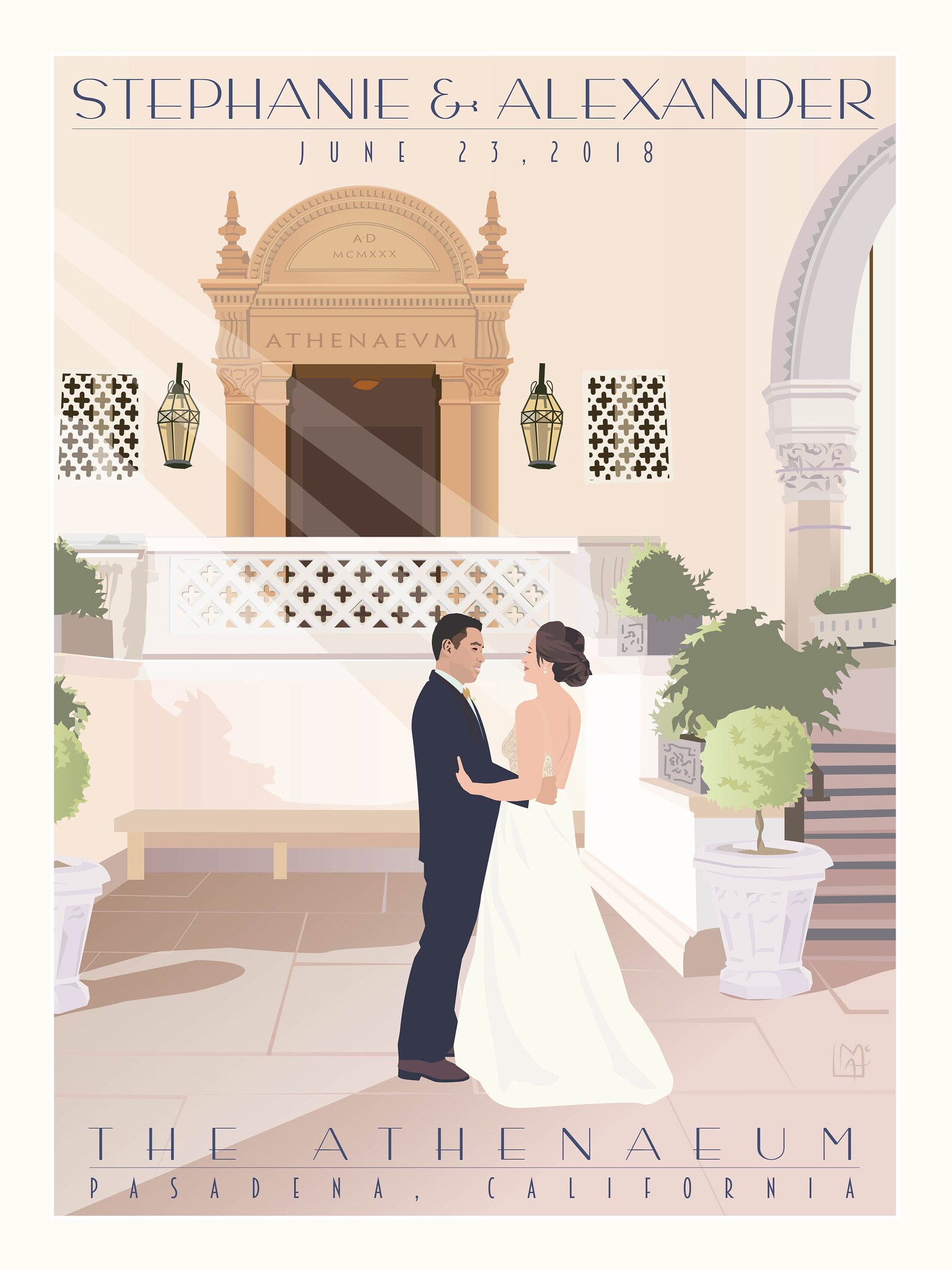 FULL CUSTOM ART Wedding Portrait and Venue Bride and Groom | Etsy