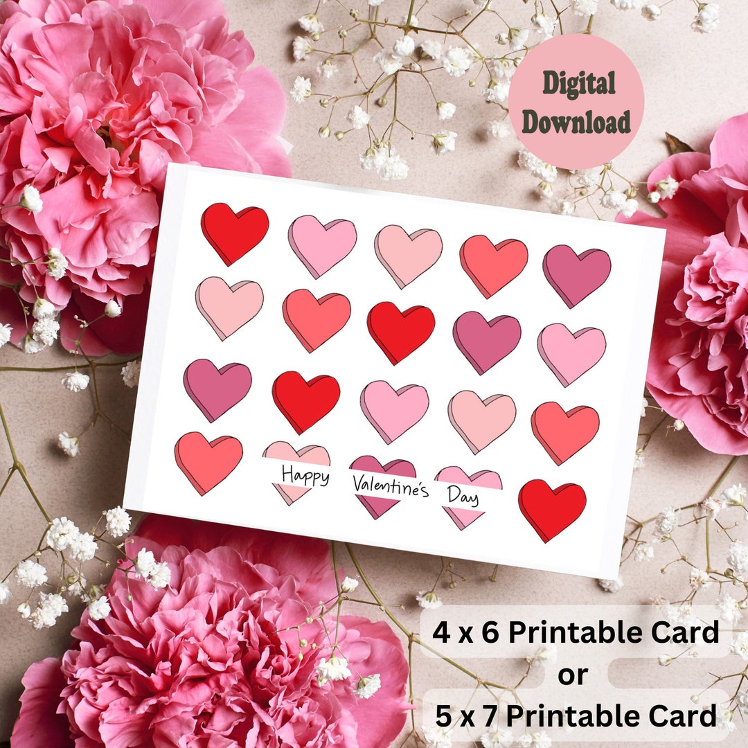 Printable Hearts Valentines Greeting Card | Digital Download 4x6 and ...