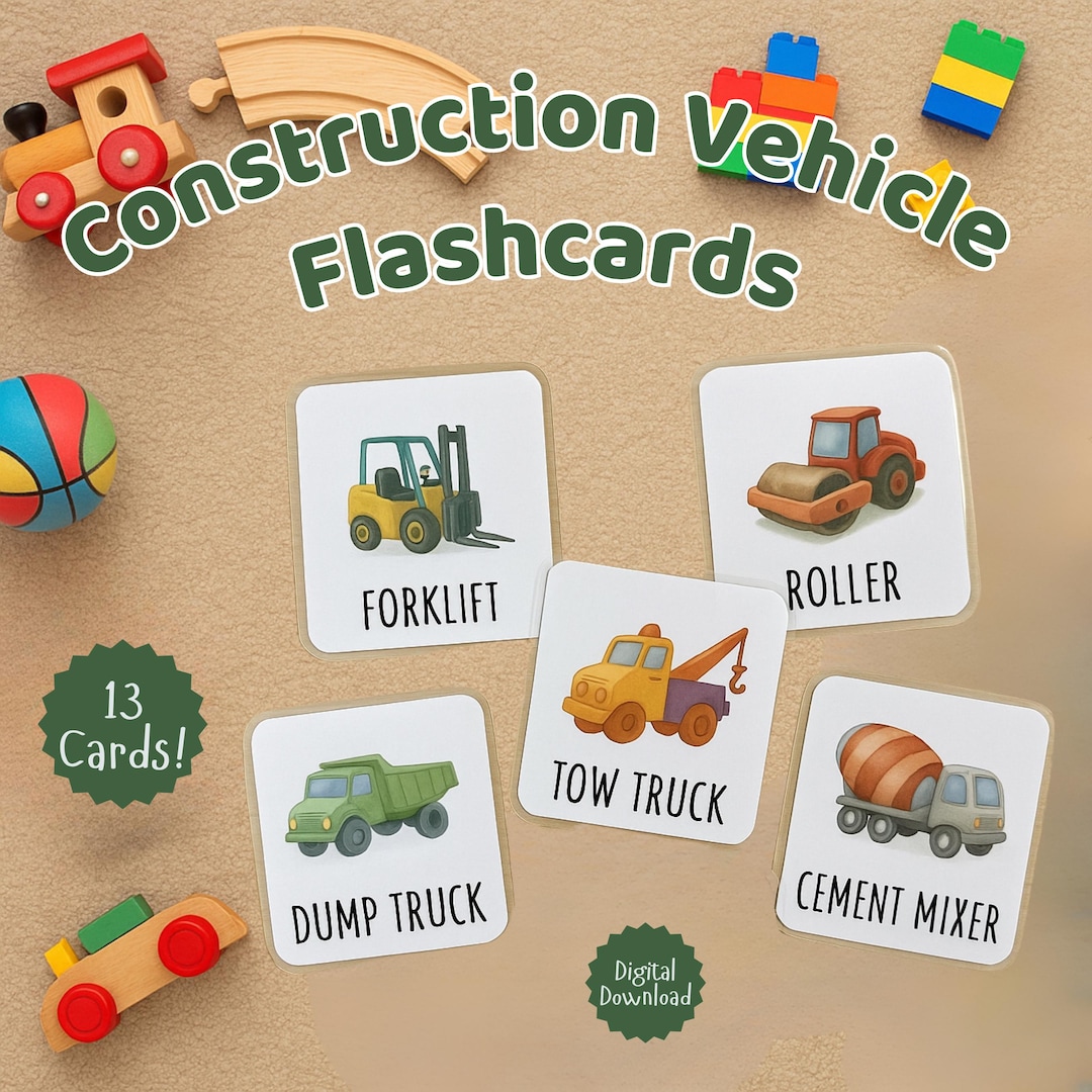 Construction Vehicle Flashcards for Toddlers | Watercolor Truck ...