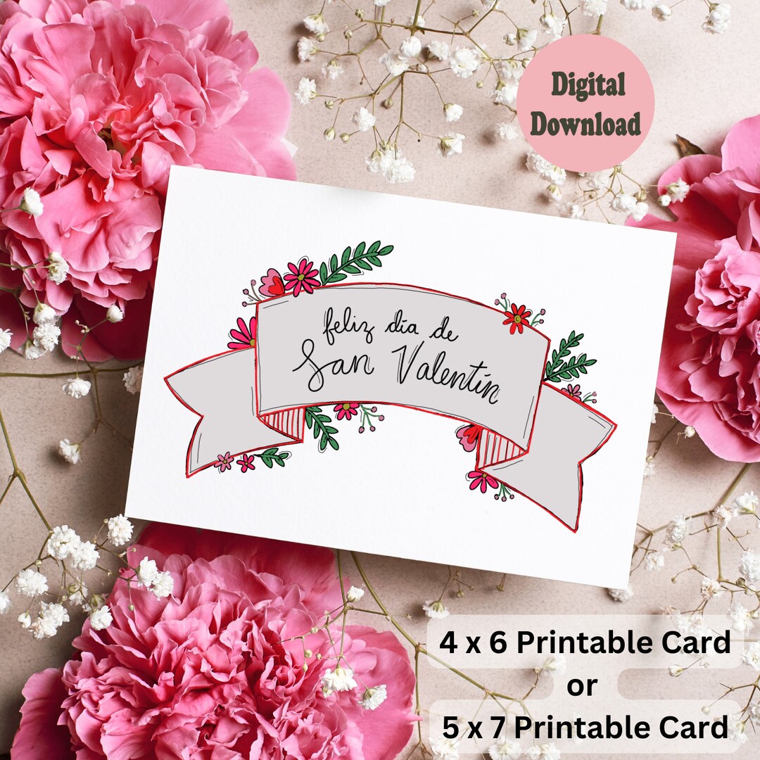 Imprimible Bandera De Flor De San Valentin Tarjeta Spanish Valentines ...
