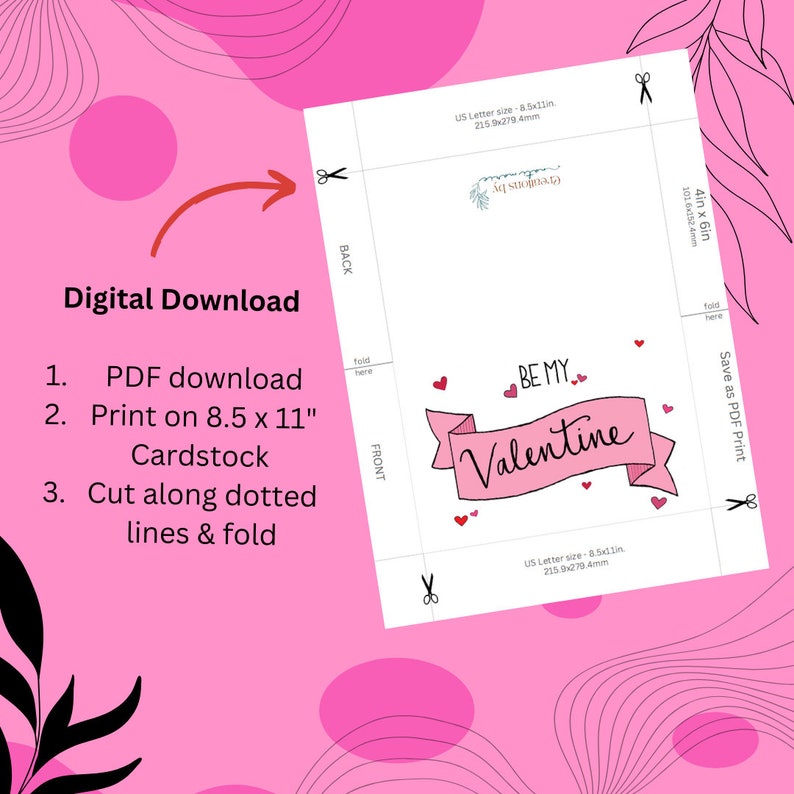 Printable Be My Valentine Banner Greeting Card Digital Download 4x6 and ...