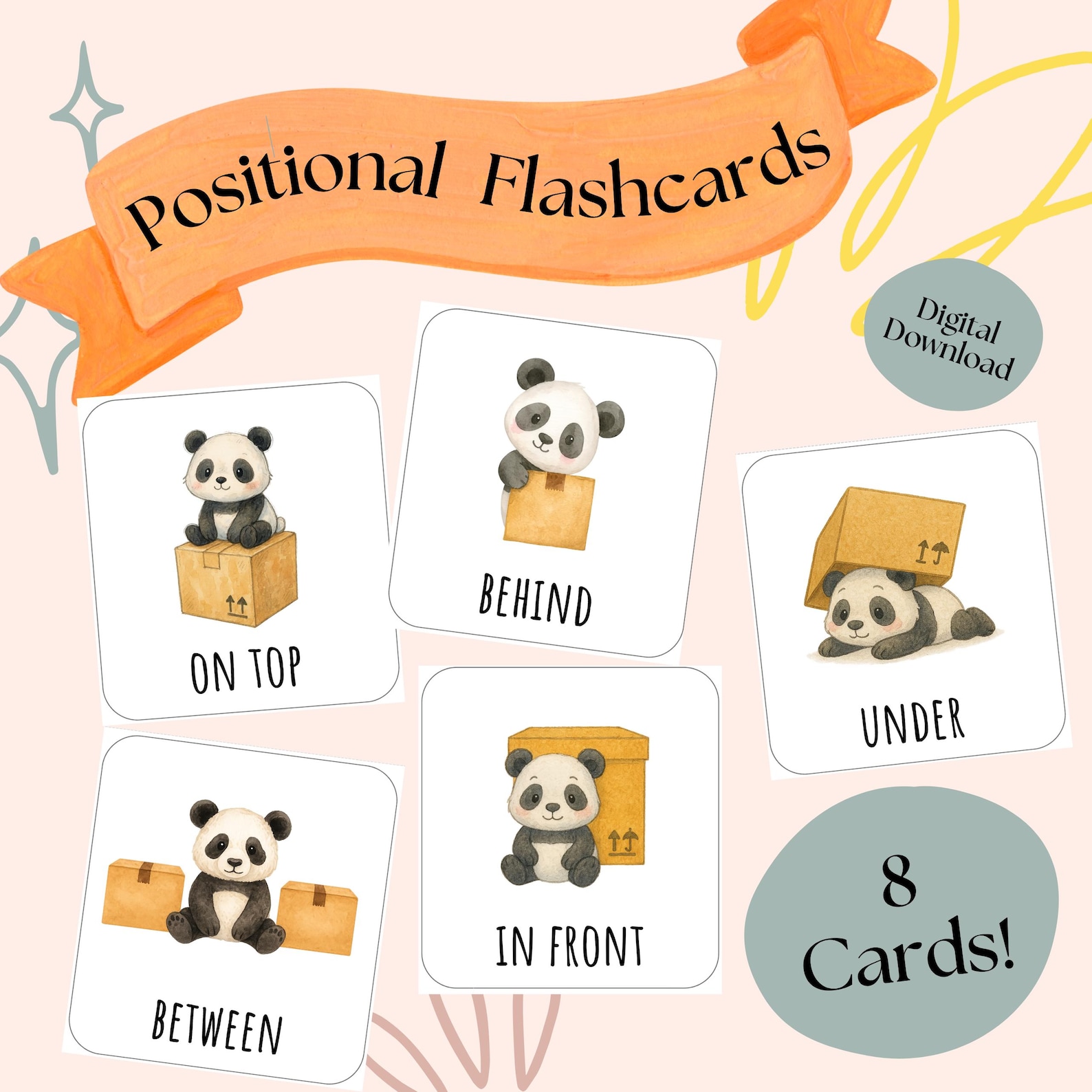 Panda Positional Flashcards | Montessori Homeschool Printable (digital ...
