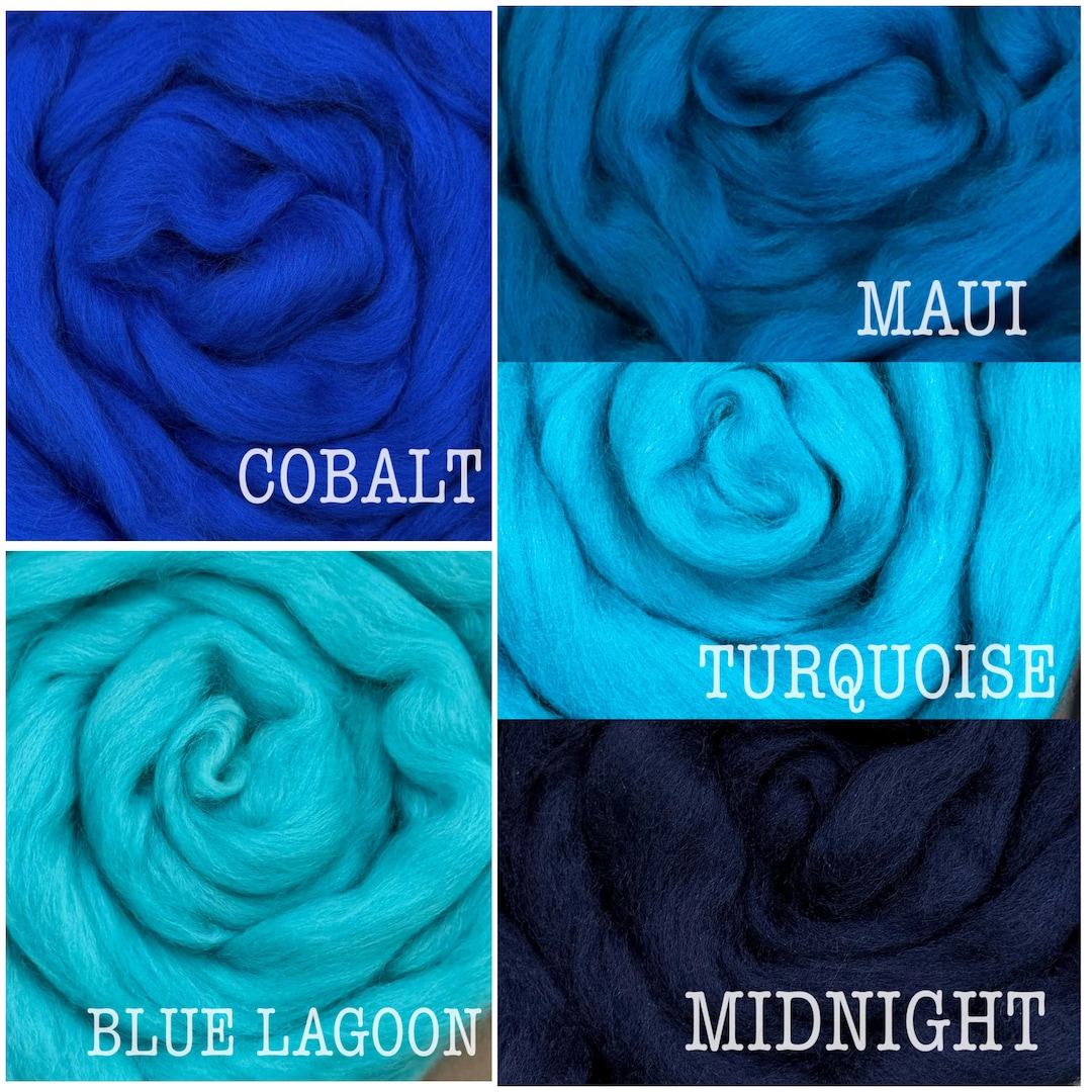 MERINO ROVING 17 Colors Blue Teal 23 Micron Dyed Wool Top, Turquoise ...