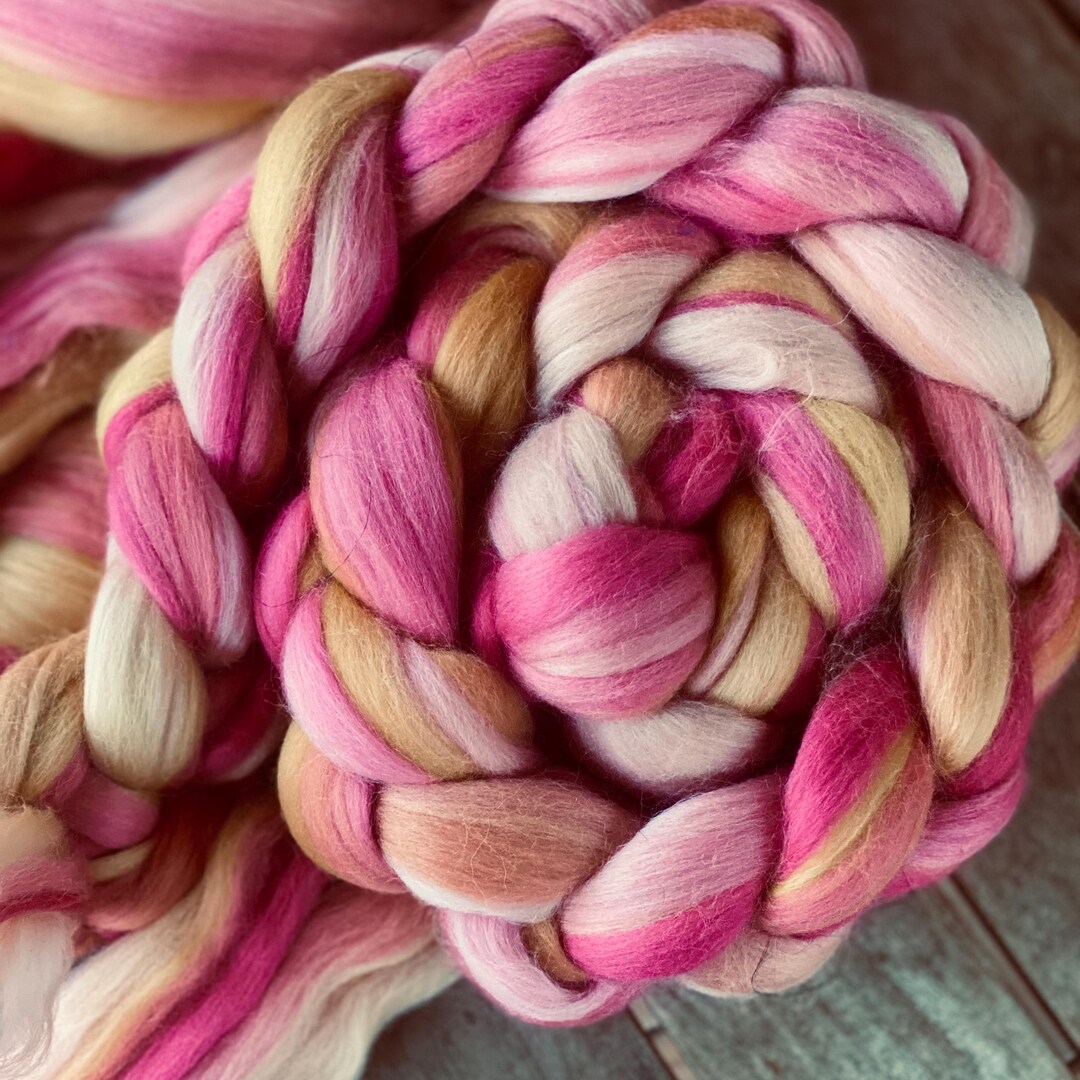 ROVING TULIPS 19 Micron Hand Painted Merino Combed Top, Pastel Pink ...