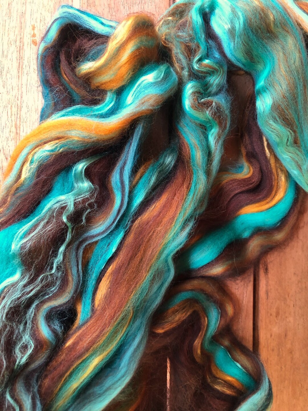 Roving,turquoise and Amber Dyed Roving,merino Silk Roving,art Yarn ...