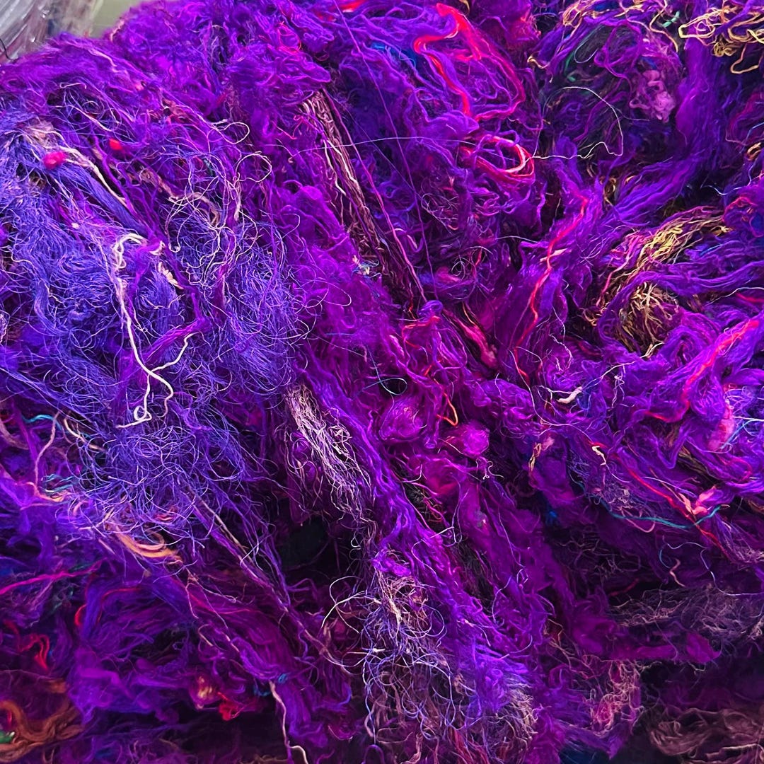 CHAOTIC SILK, Purple Pow Silk Waste Scraps, Art Batt Texture Threads ...