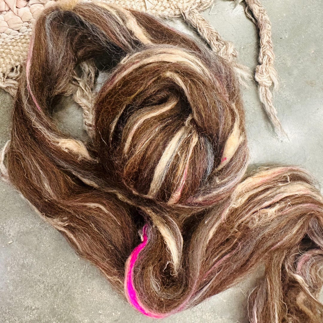 ROVING MOCHA SUNDAE Recycled Brown Bark Wool Silk Roving, Felting ...