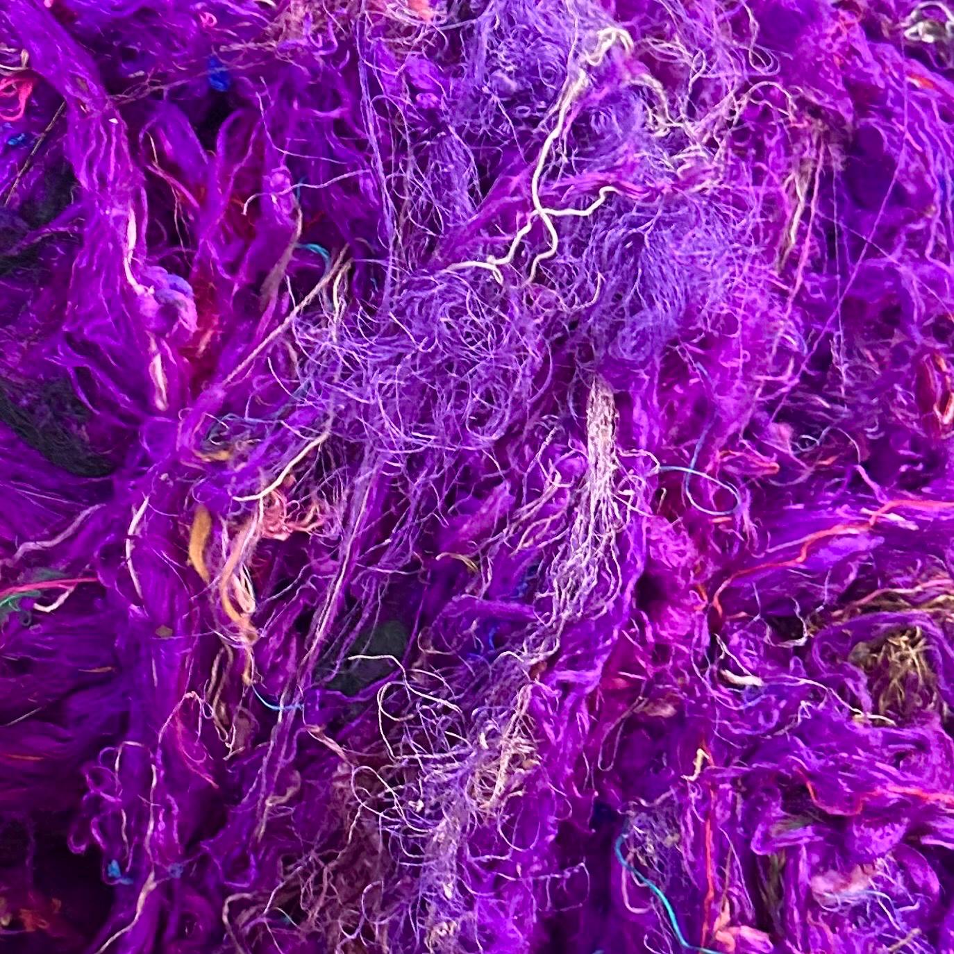 CHAOTIC SILK, Purple Pow Silk Waste Scraps, Art Batt Texture Threads ...