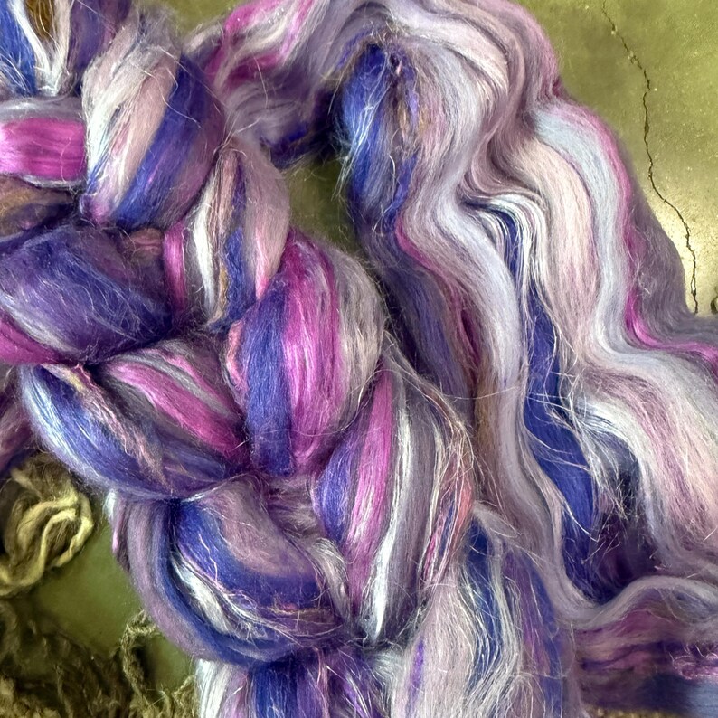 WOOL ROVING Fancy Violet, Variegated Purple Merino Silk Roving, Weaving ...