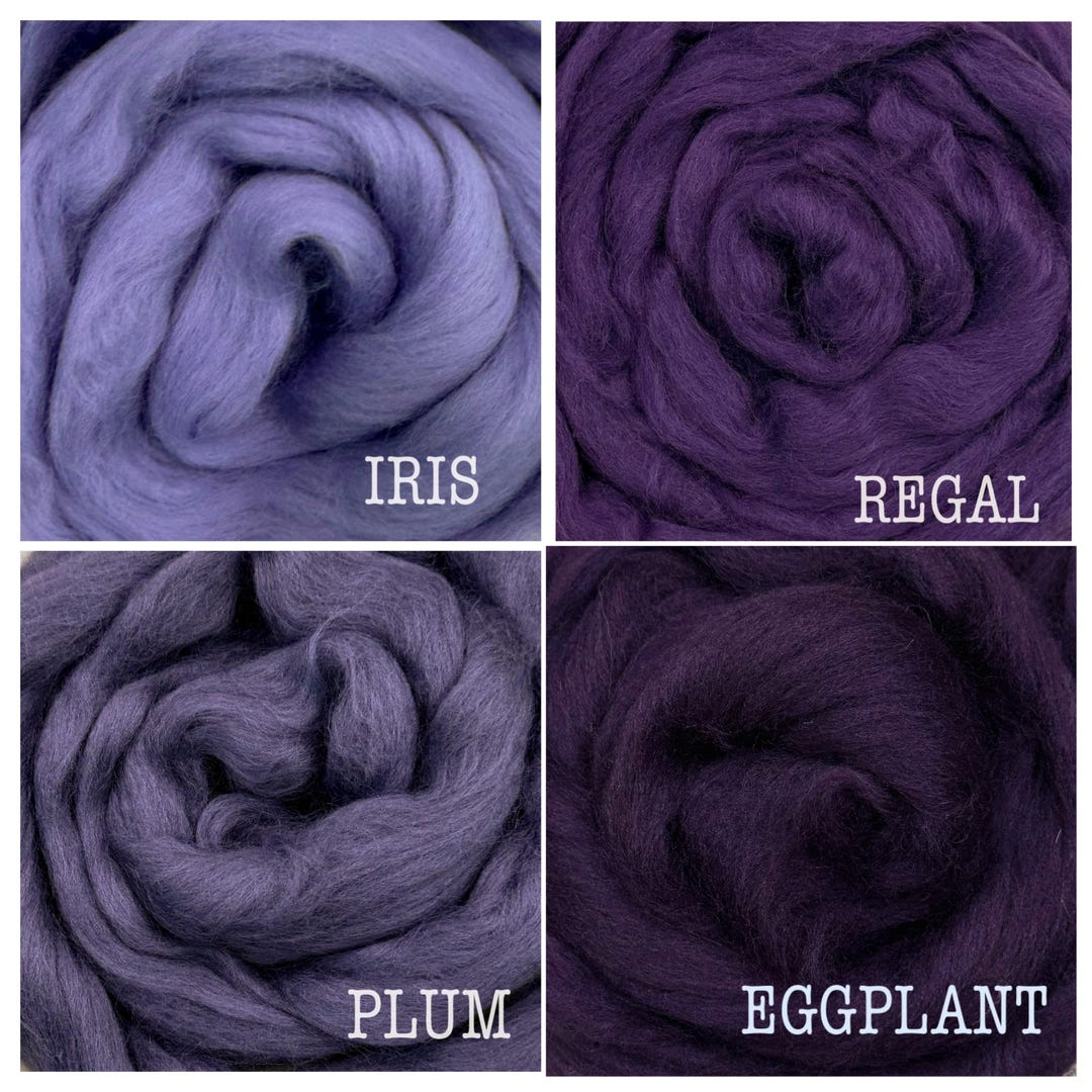 MERINO ROVING 8 Colors Purple 23 Micron Dyed Wool Top, Violet Spinning ...