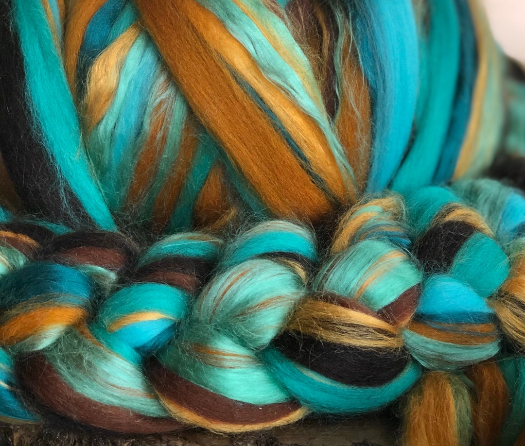 ROVING, Jade and Bronze Hand Dyed Roving, 19 22 Micron Turquoise Amber ...
